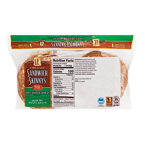 L'oven Fresh 100% Whole Wheat Sandwich Skinnys, 12 oz
